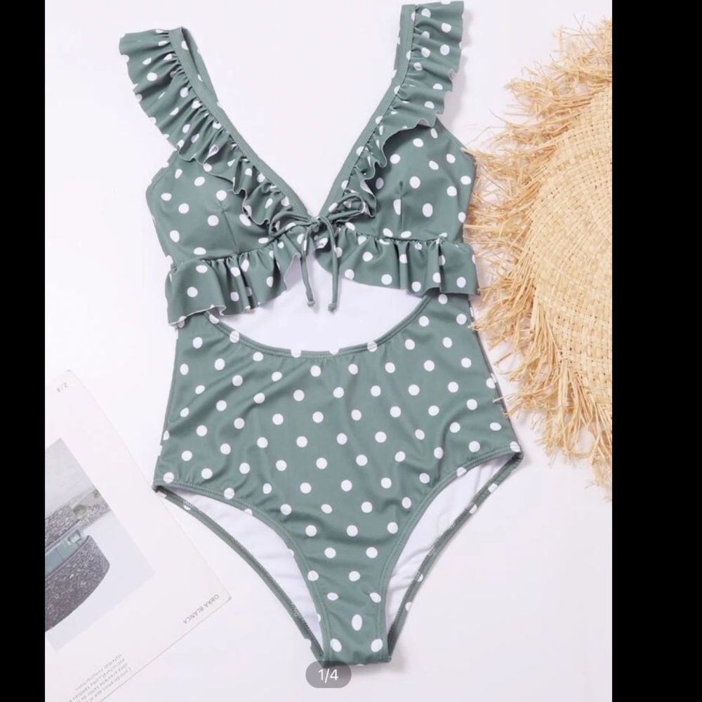 New Sage Green And White Polka Dot Bathing Suit Gem